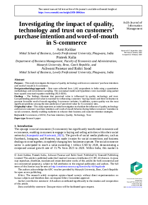 (PDF) Investigating the impact of quality, technology and trust on ...