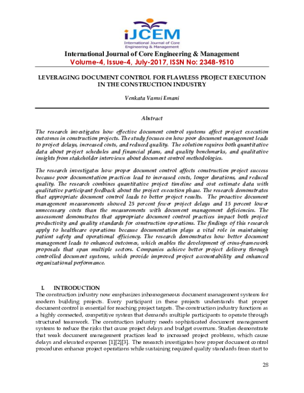 (PDF) LEVERAGING DOCUMENT CONTROL FOR FLAWLESS PROJECT EXECUTION IN THE ...