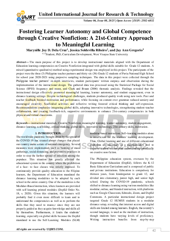 (PDF) Fostering Learner Autonomy and Global Competence through Creative ...