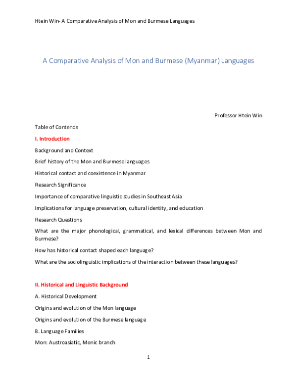 (PDF) "A Comparative Analysis of Mon and Burmese Languages"