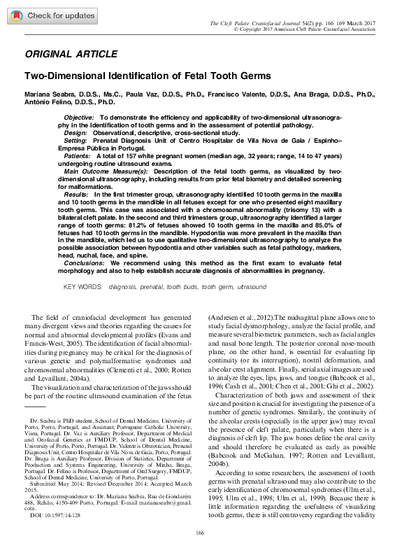 (PDF) Two-Dimensional Identification of Fetal Tooth Germs