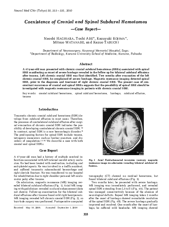 (PDF) Coexistence of Cranial and Spinal Subdural Hematomas -Case Report