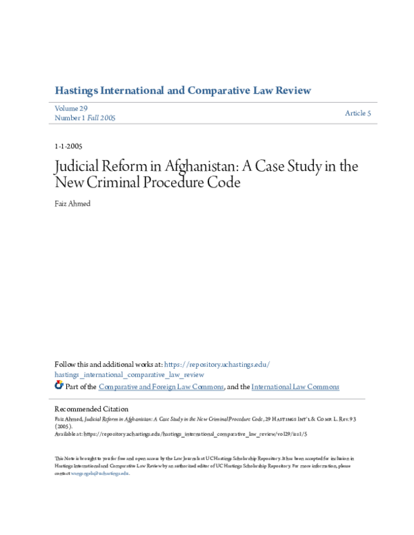 (PDF) Judicial Reform in Afghanistan: A Case Study in the New Criminal ...