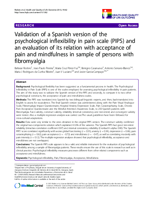 (PDF) Validation of a Spanish version of the psychological ...