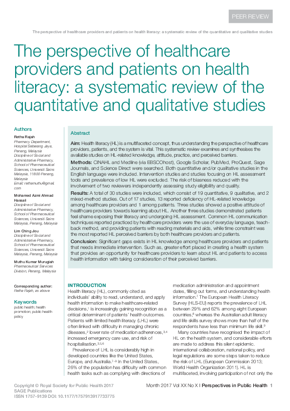 (PDF) The perspective of healthcare providers and patients on health ...