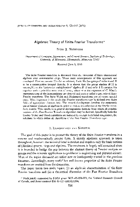 (PDF) Algebraic theory of finite fourier transforms