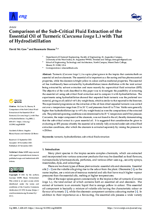 (PDF) Comparison of the Sub-Critical Fluid Extraction of the Essential ...