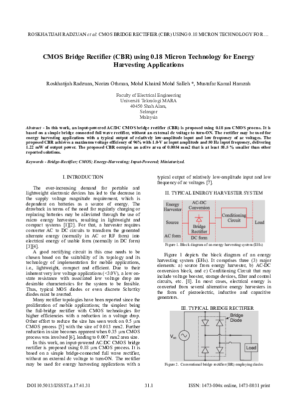 (PDF) CMOS Bridge Rectifier (CBR) Using 0.18 Micron Technology for ...