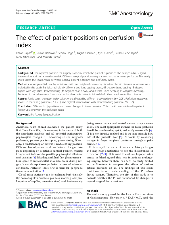 (PDF) The effect of patient positions on perfusion index