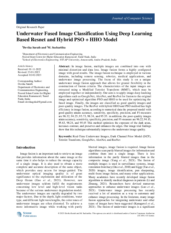(PDF) Underwater Fused Image Classification Using Deep Learning Based Resnet and Hybrid PSO ...