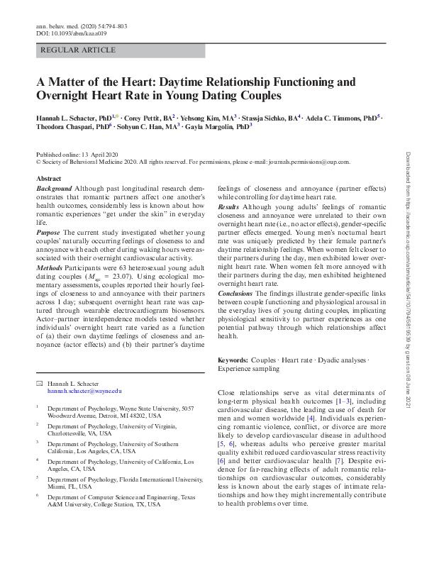 (PDF) A Matter of the Heart: Daytime Relationship Functioning and ...