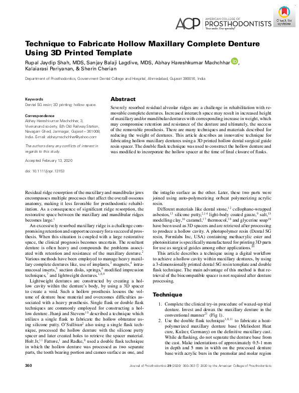 (PDF) Technique to Fabricate Hollow Maxillary Complete Denture Using 3D ...
