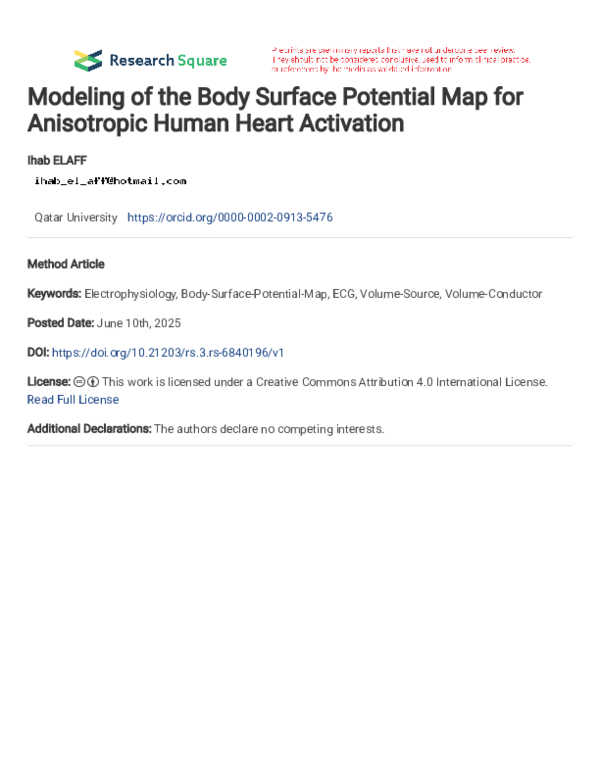 (PDF) Modeling of the Body Surface Potential Map for Anisotropic Human ...