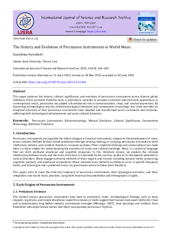 (PDF) The History and Evolution of Percussion Instruments in World Music