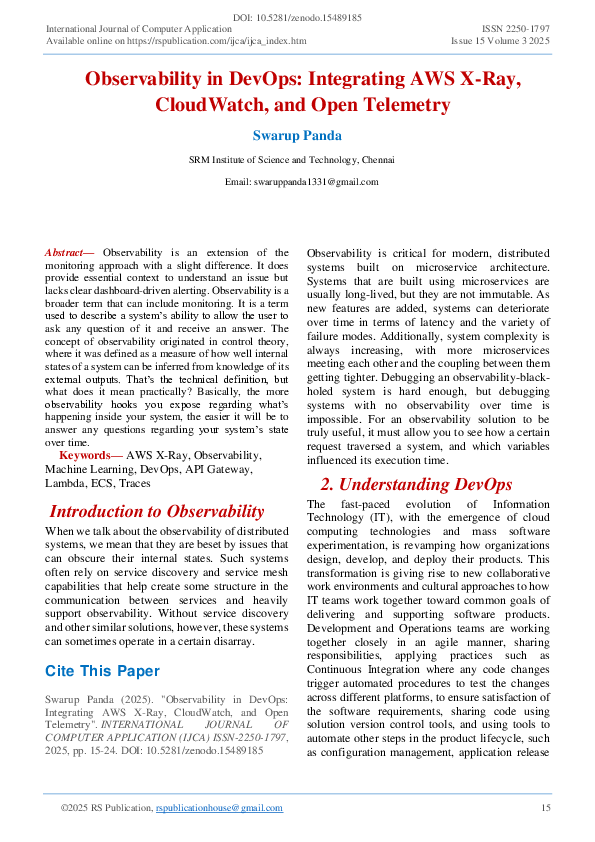 (PDF) Observability in DevOps: Integrating AWS X-Ray, CloudWatch, and Open Telemetry