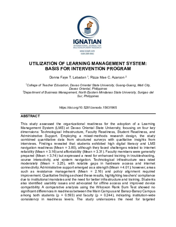 (PDF) UTILIZATION OF LEARNING MANAGEMENT SYSTEM: BASIS FOR INTERVENTION ...