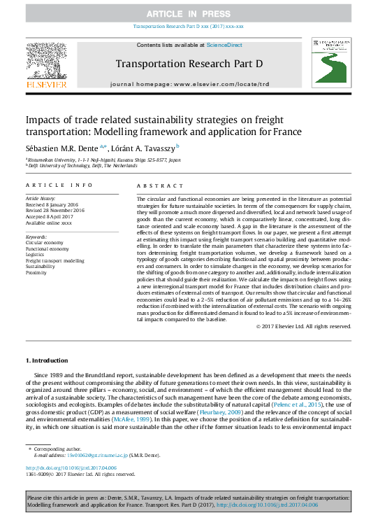 (PDF) Impacts of trade related sustainability strategies on freight ...