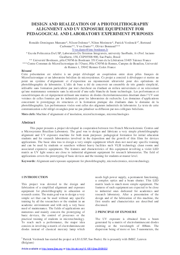 (PDF) Design and realization of a photolithography alignment and uv ...