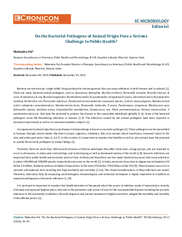 (PDF) Do the Bacterial Pathogens of Animal Origin Pose a Serious ...