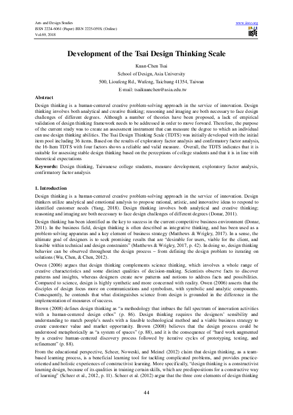 (PDF) Development of the Tsai Design Thinking Scale
