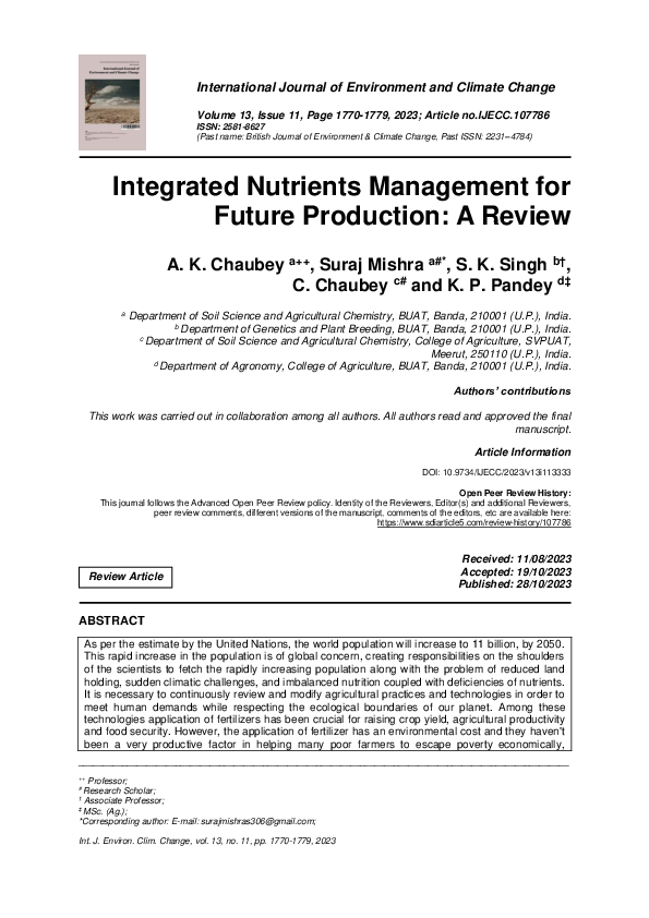 (PDF) Integrated Nutrients Management for Future Production: A Review