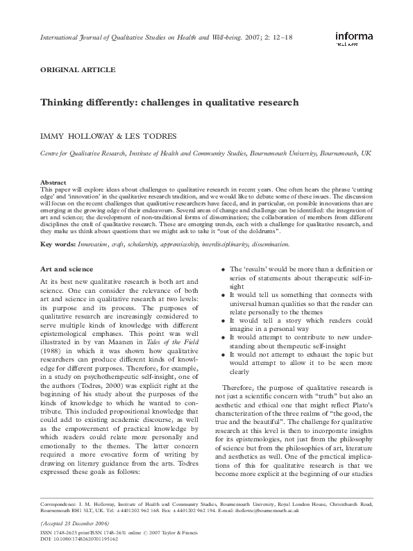 (PDF) Thinking differently: challenges in qualitative research