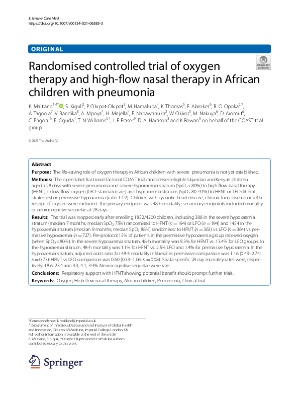 (PDF) Randomised controlled trial of oxygen therapy and high-flow nasal ...