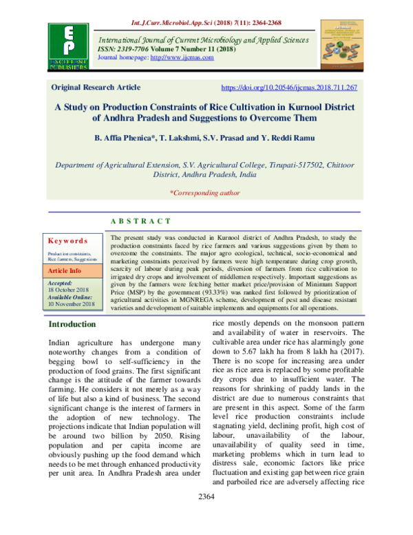(PDF) A Study on Production Constraints of Rice Cultivation in Kurnool ...