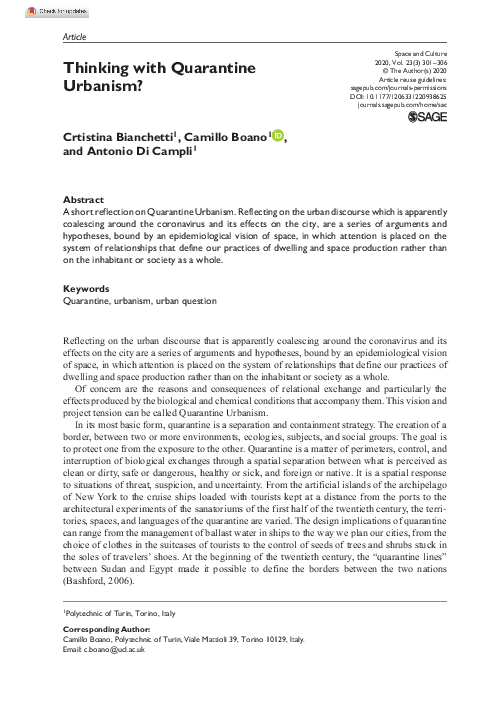 (PDF) Thinking with Quarantine Urbanism?