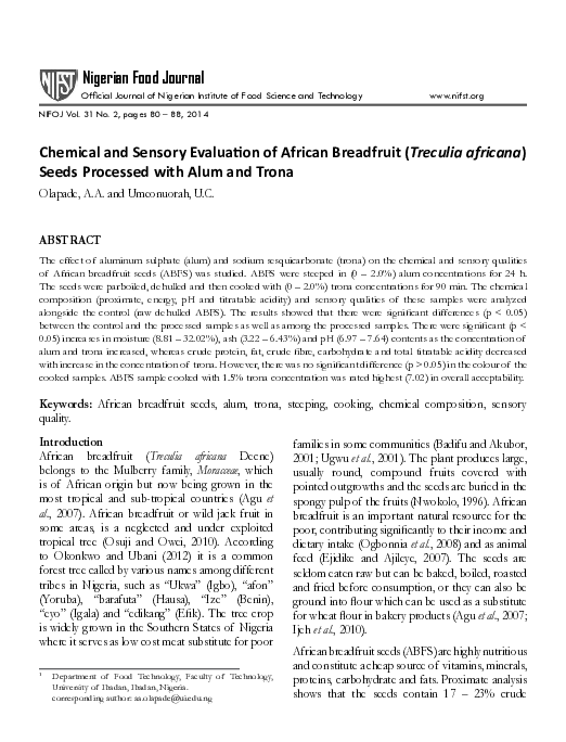 (PDF) Chemical and Sensory Evaluation of African Breadfruit (Treculia ...