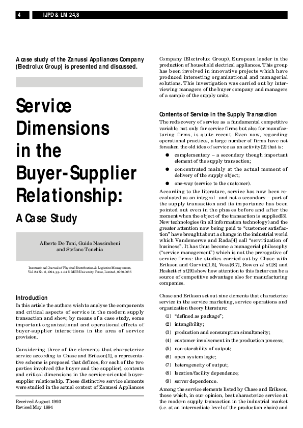 (PDF) Service Dimensions in the Buyer‐Supplier Relationship