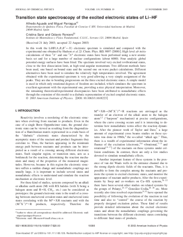 (PDF) Transition state spectroscopy of the excited electronic states of ...