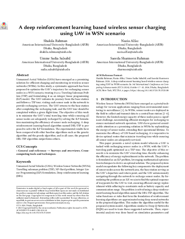 (PDF) A deep reinforcement learning based wireless sensor charging using UAV in WSN scenario