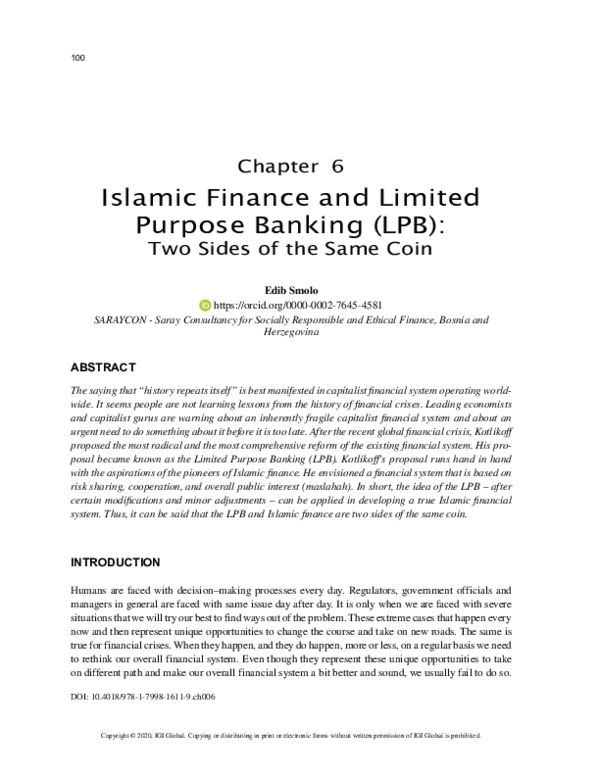 (PDF) Islamic Finance and Limited Purpose Banking (LPB)