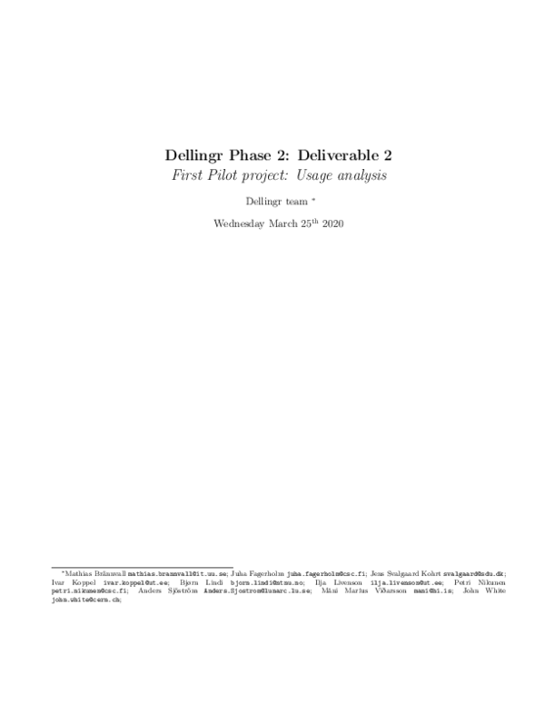 (PDF) NeIC Dellingr Project Phase 2 Deliverable 2 "First Pilot project: Usage analysis