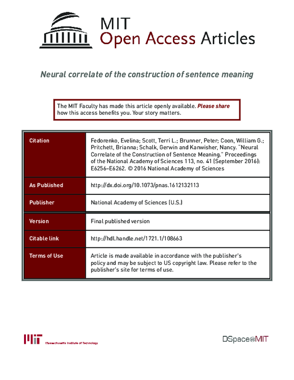 (PDF) Neural correlate of the construction of sentence meaning