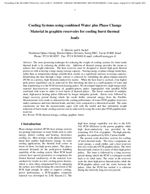 (PDF) Cooling Systems using combined Water plus Phase Change Material ...