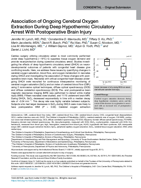 (PDF) Association of Ongoing Cerebral Oxygen Extraction During Deep ...