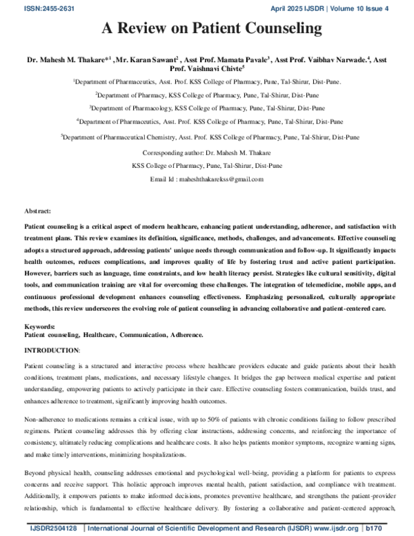(PDF) A Review on Patient Counseling