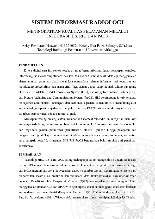 (PDF) SISTEM INFORMASI RADIOLOGI MENINGKATKAN KUALITAS PELAYANAN MELALUI INTEGRASI HIS, RIS, DAN ...