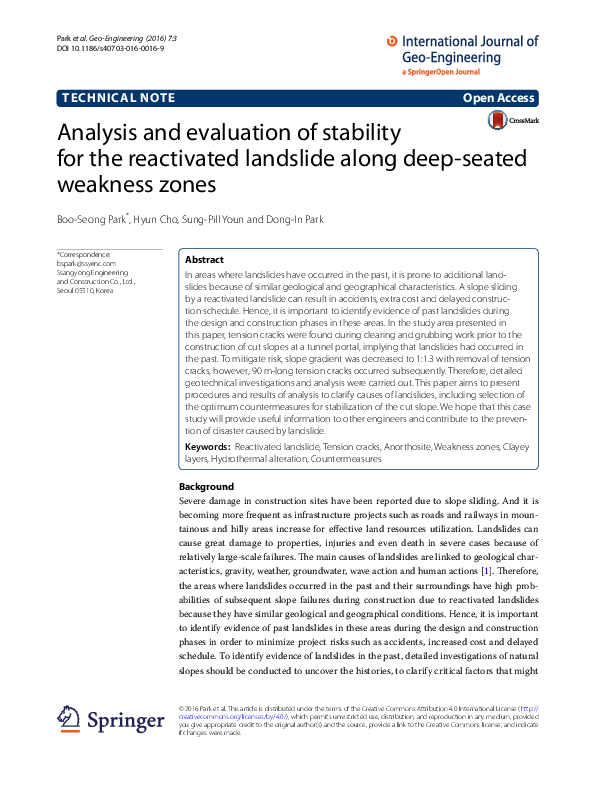 (PDF) Analysis and evaluation of stability for the reactivated landslide along deep-seated ...