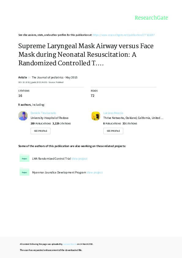 (PDF) Supreme Laryngeal Mask Airway versus Face Mask during Neonatal ...