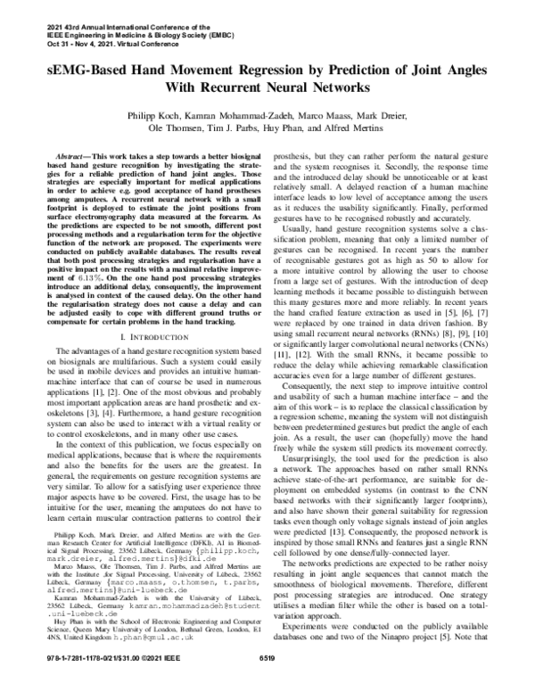 (PDF) sEMG-Based Hand Movement Regression by Prediction of Joint Angles ...