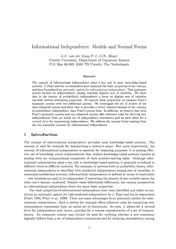 (PDF) Informational independence: Models and normal forms
