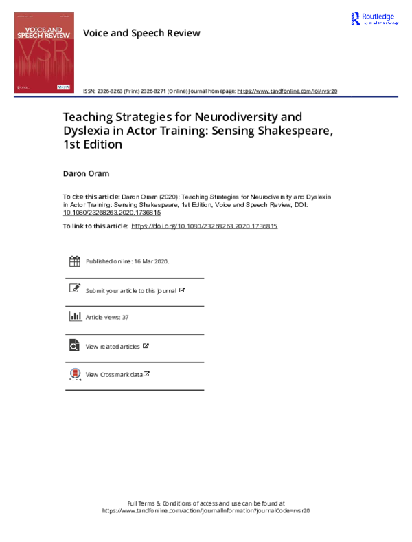 (PDF) Teaching Strategies for Neurodiversity and Dyslexia in Actor Training
