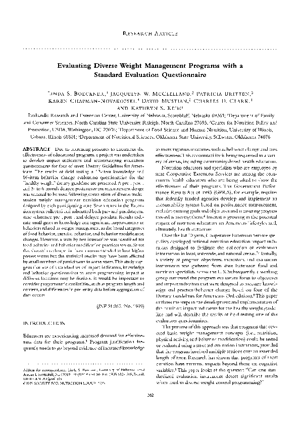 (PDF) Evaluating Diverse Weight Management Programs with a Standard ...