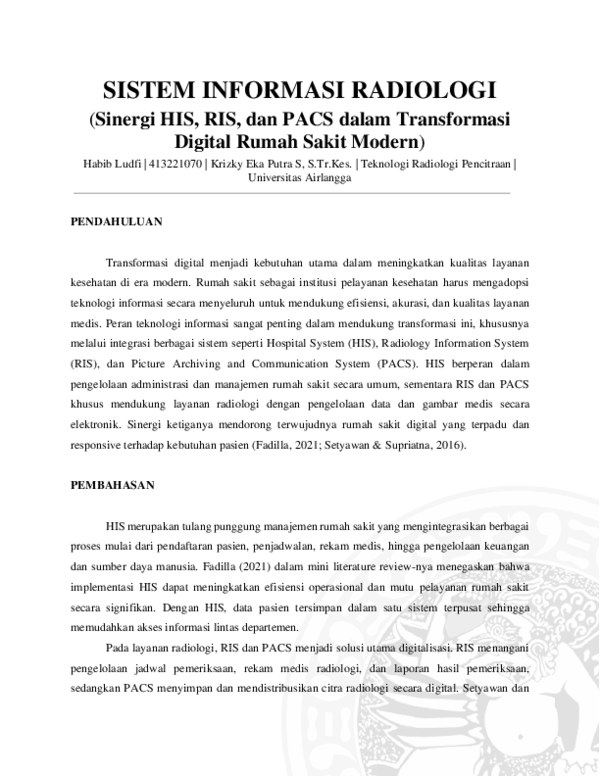 (PDF) Sinergi HIS, RIS, dan PACS dalam Transformasi Digital Rumah Sakit Modern
