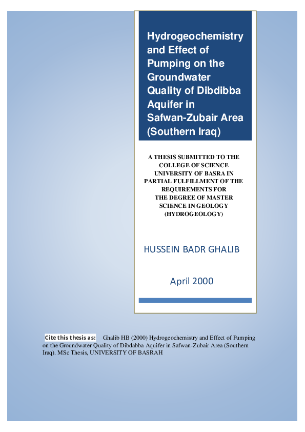 (PDF) A THESIS SUBMITTED TO THE COLLEGE OF SCIENCE UNIVERSITY OF BASRA ...