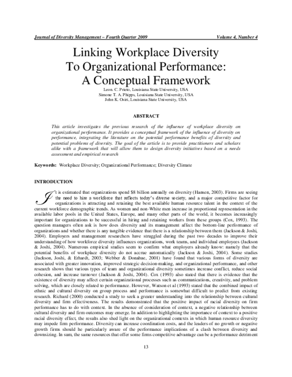 (PDF) Linking Workplace Diversity To Organizational Performance: A Conceptual Framework