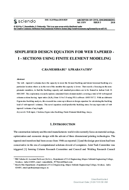 (PDF) SIMPLIFIED DESIGN EQUATION FOR WEB TAPERED -I -SECTIONS USING ...